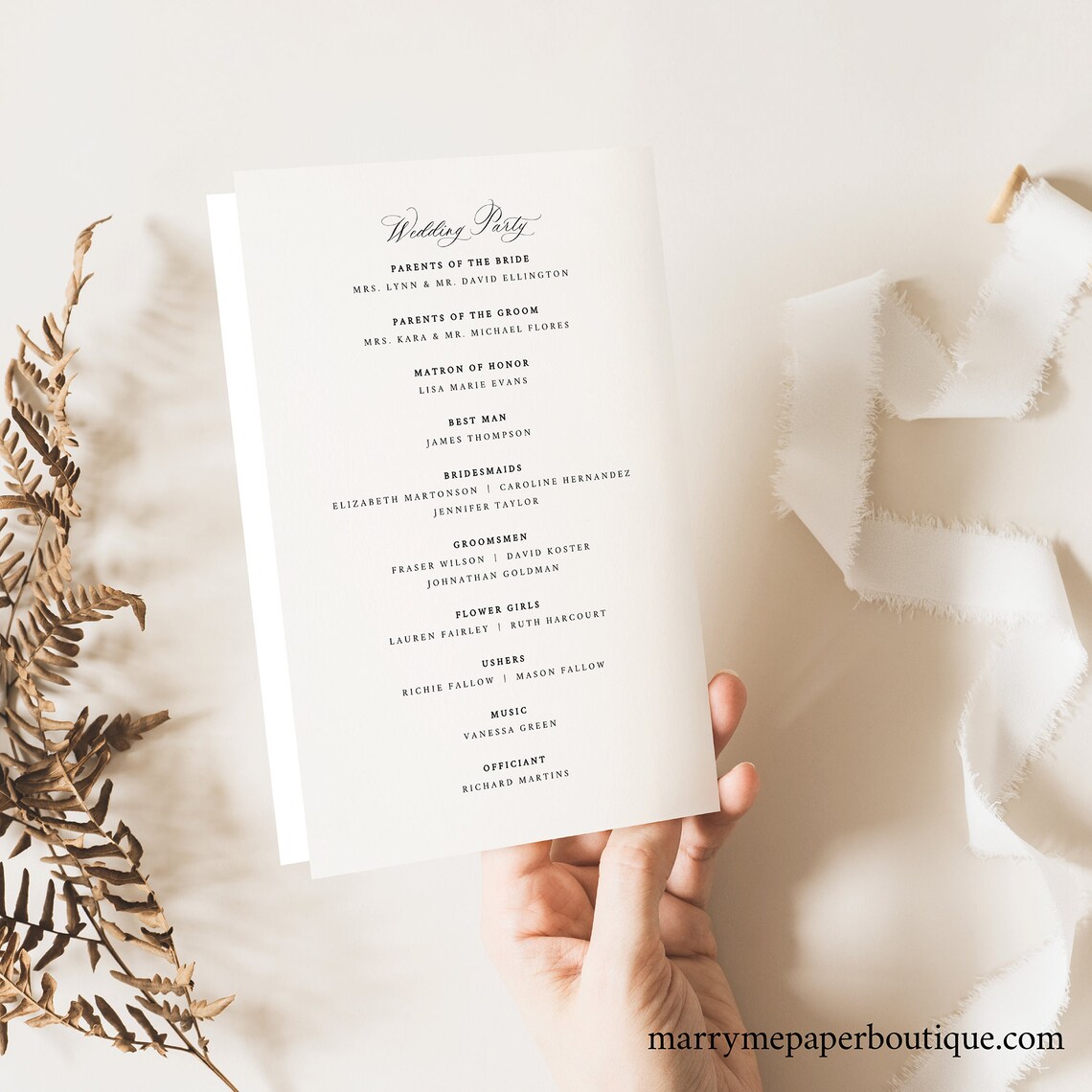 Folding Wedding Program Template Elegant Classic Calligraphy | Etsy