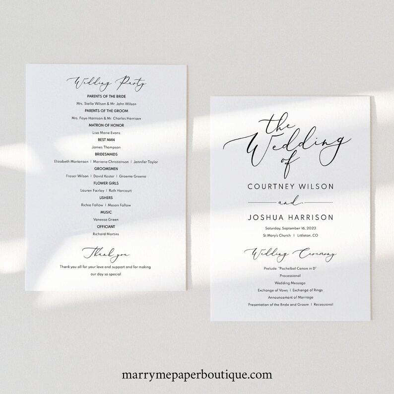 Wedding Program Template Elegant Script Wedding Ceremony | Etsy