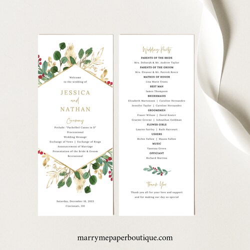 HOLLY Christmas Wedding Program Template Winter Wedding - Etsy