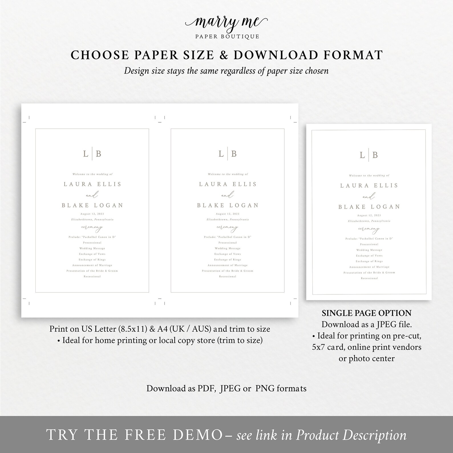 Wedding Program Template, Monogram & Border, Elegant Wedding Ceremony ...