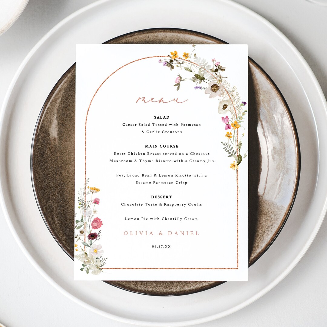 Wildflower Wedding Menu Template, Rustic Wildflower Arch, Editable ...
