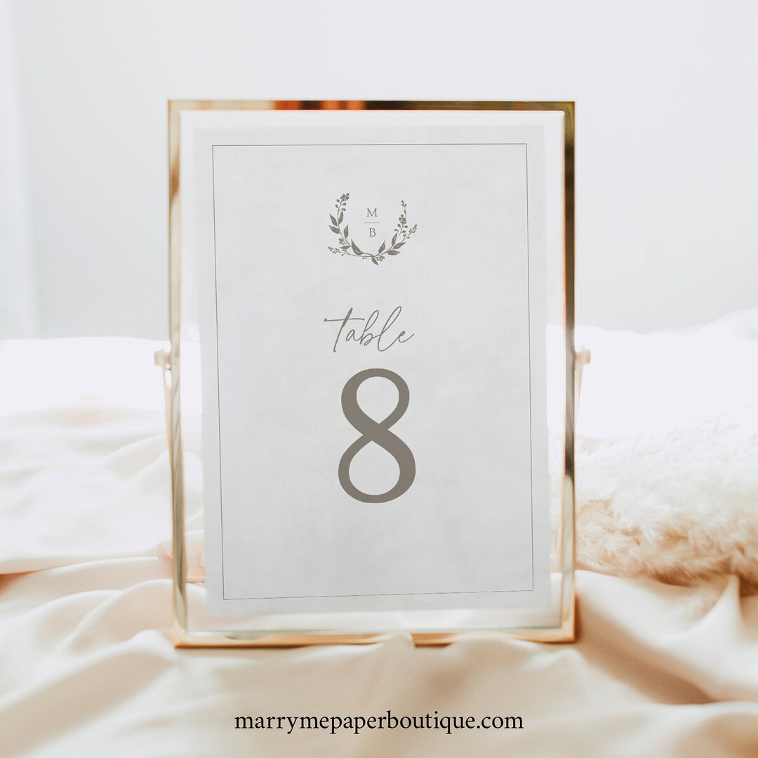 Table Number Template, Elegant Wreath Monogram, Wedding Table Number ...