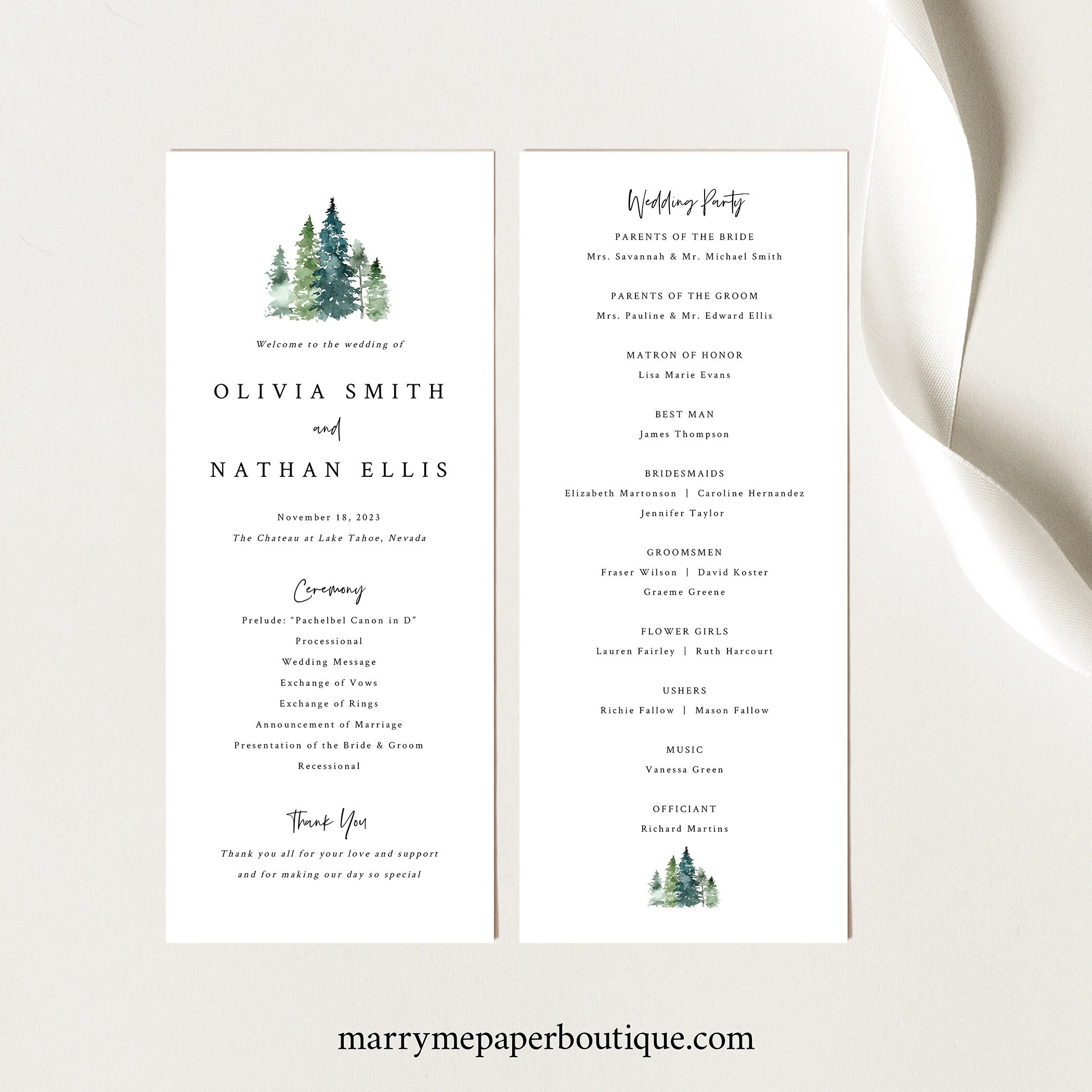 Paper Templates Rustic Pine Trees Pine Forest Menu Template Wedding ...