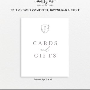 Wedding Cards & Gifts Sign Template, Elegant Crest and Monogram ...