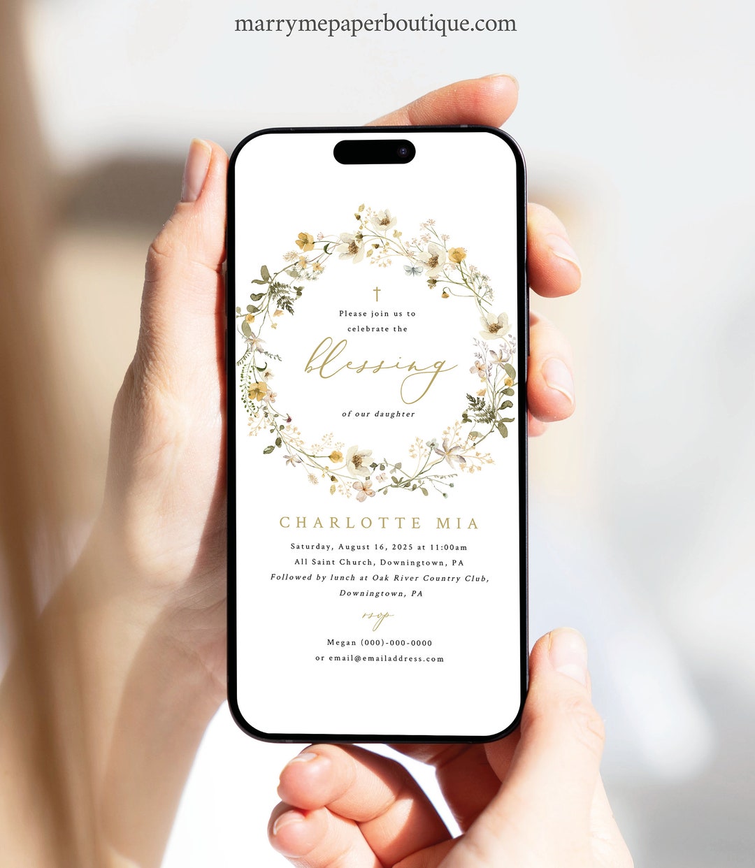 Digital Blessing Ceremony Text Invitation Template Rustic - Etsy