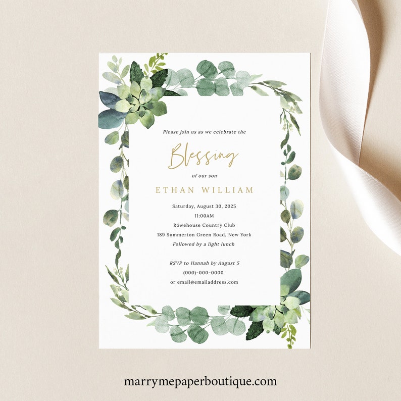 Child Blessing Ceremony Invitation Template Lush Greenery - Etsy