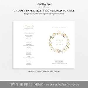Folding Wedding Program Template, Rustic Summer Yellow Floral, Editable ...
