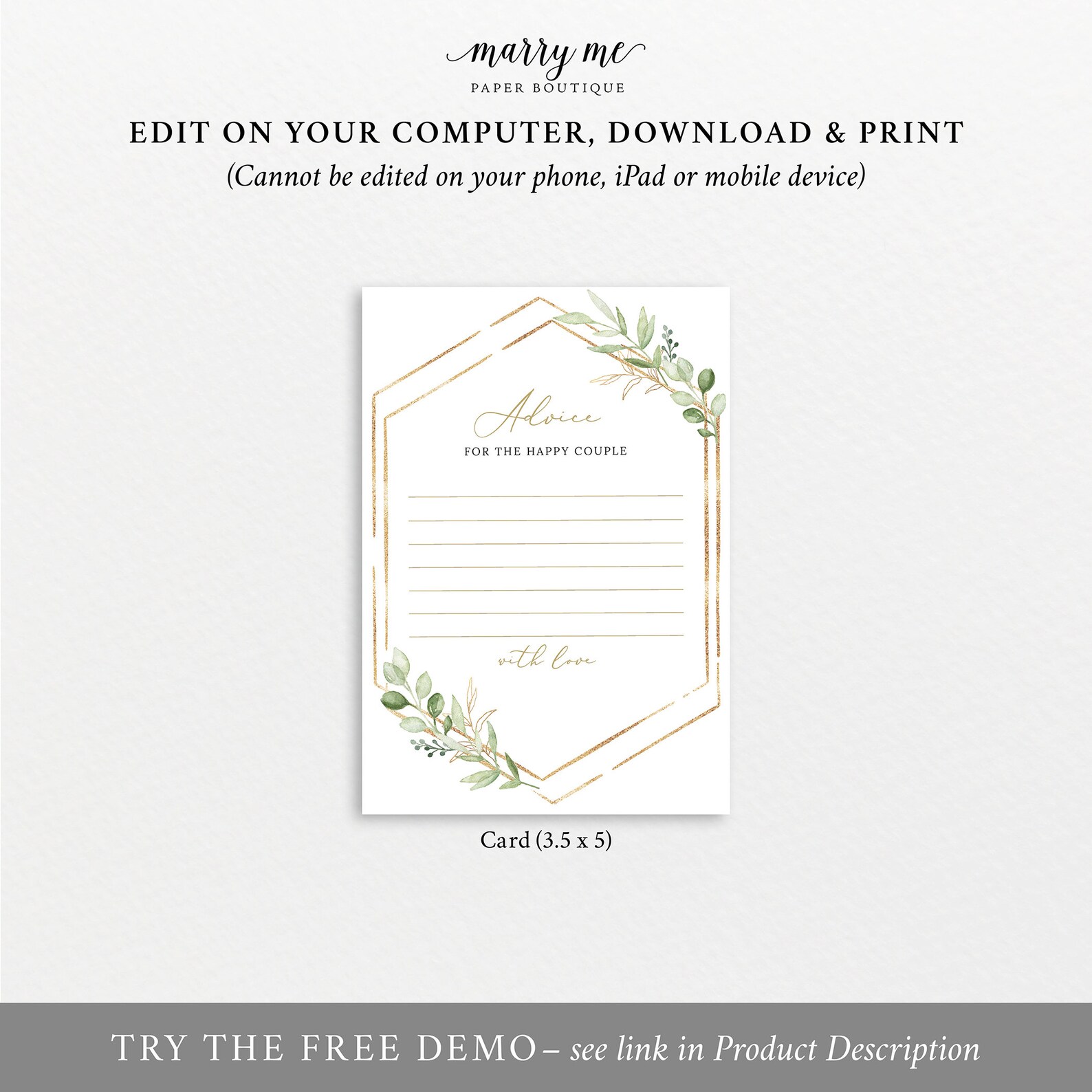 Advice Card Template Greenery Hexagonal Editable & | Etsy