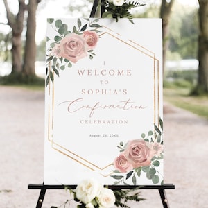 Confirmation Welcome Sign Template, Dusky Pink Floral, Welcome to the ...