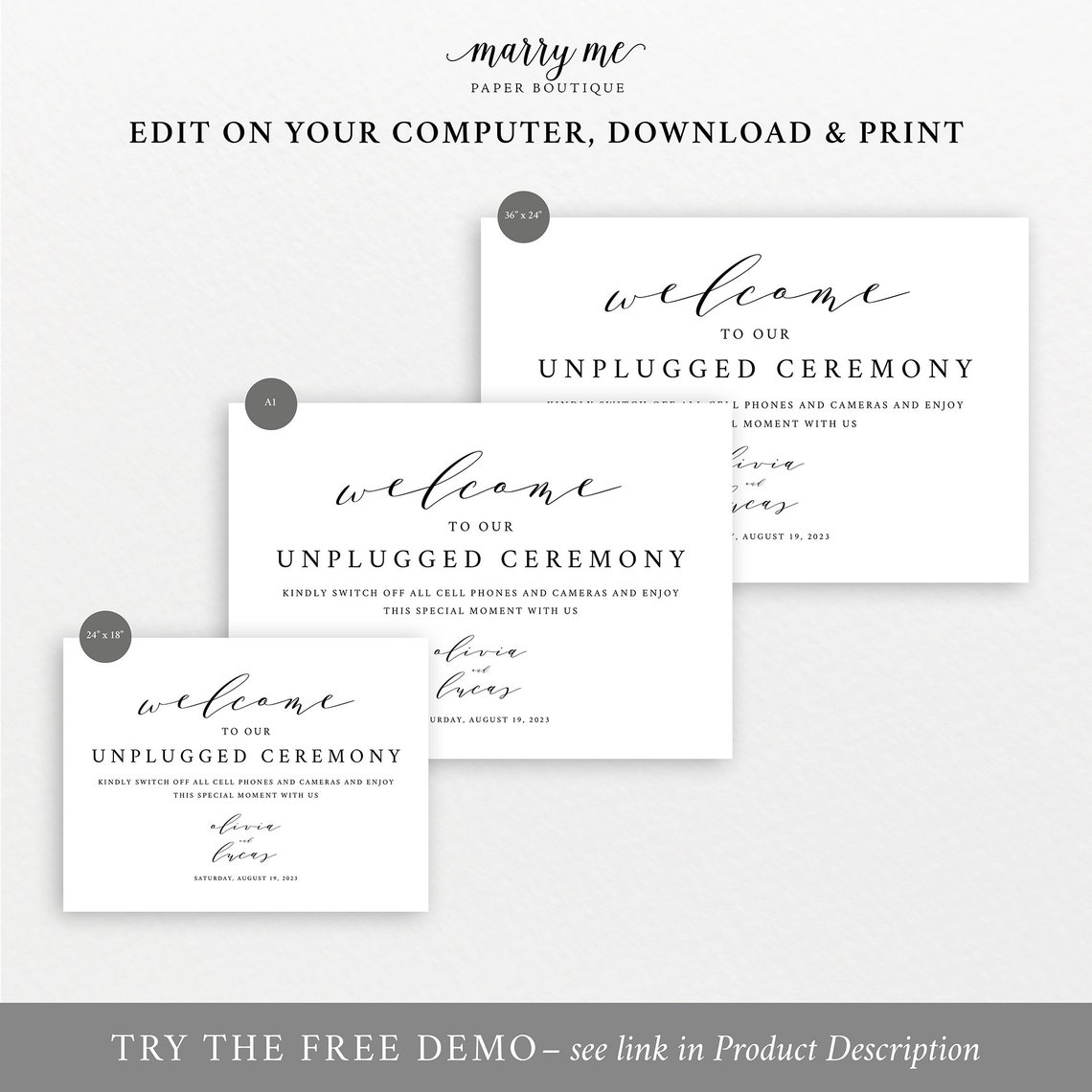 Unplugged Ceremony Sign Template Elegant Script Try Before - Etsy