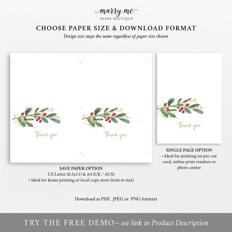 Winter Wedding Thank You Card Template Folded Thank You Card | Etsy