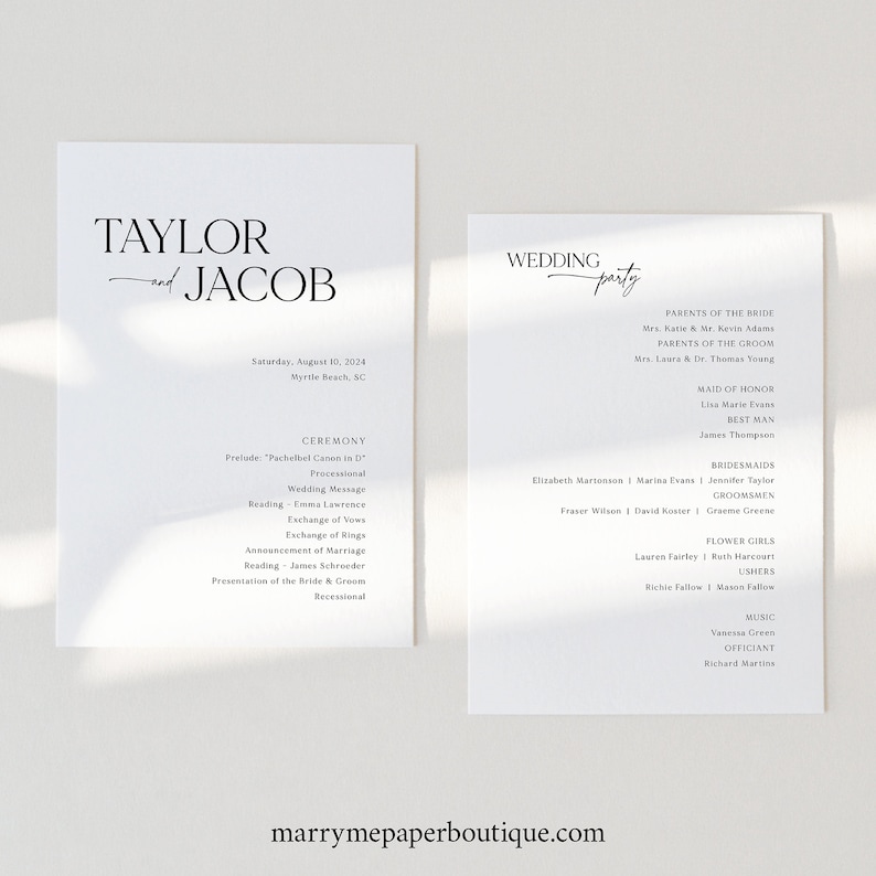 Wedding Program Template Modern & Classic Wedding Ceremony - Etsy
