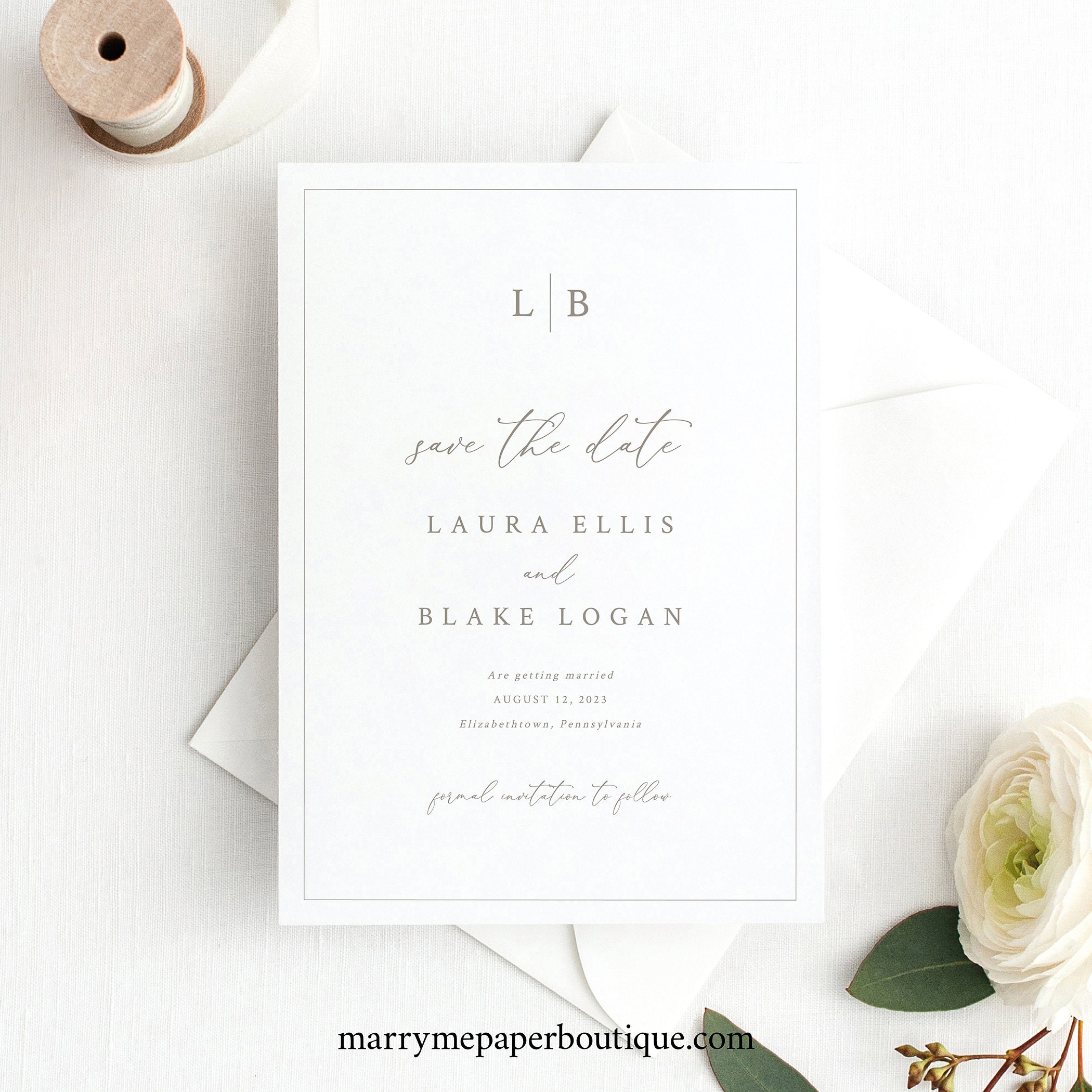 Save The Date Template Monogram And Border Elegant Save Our Etsy Uk