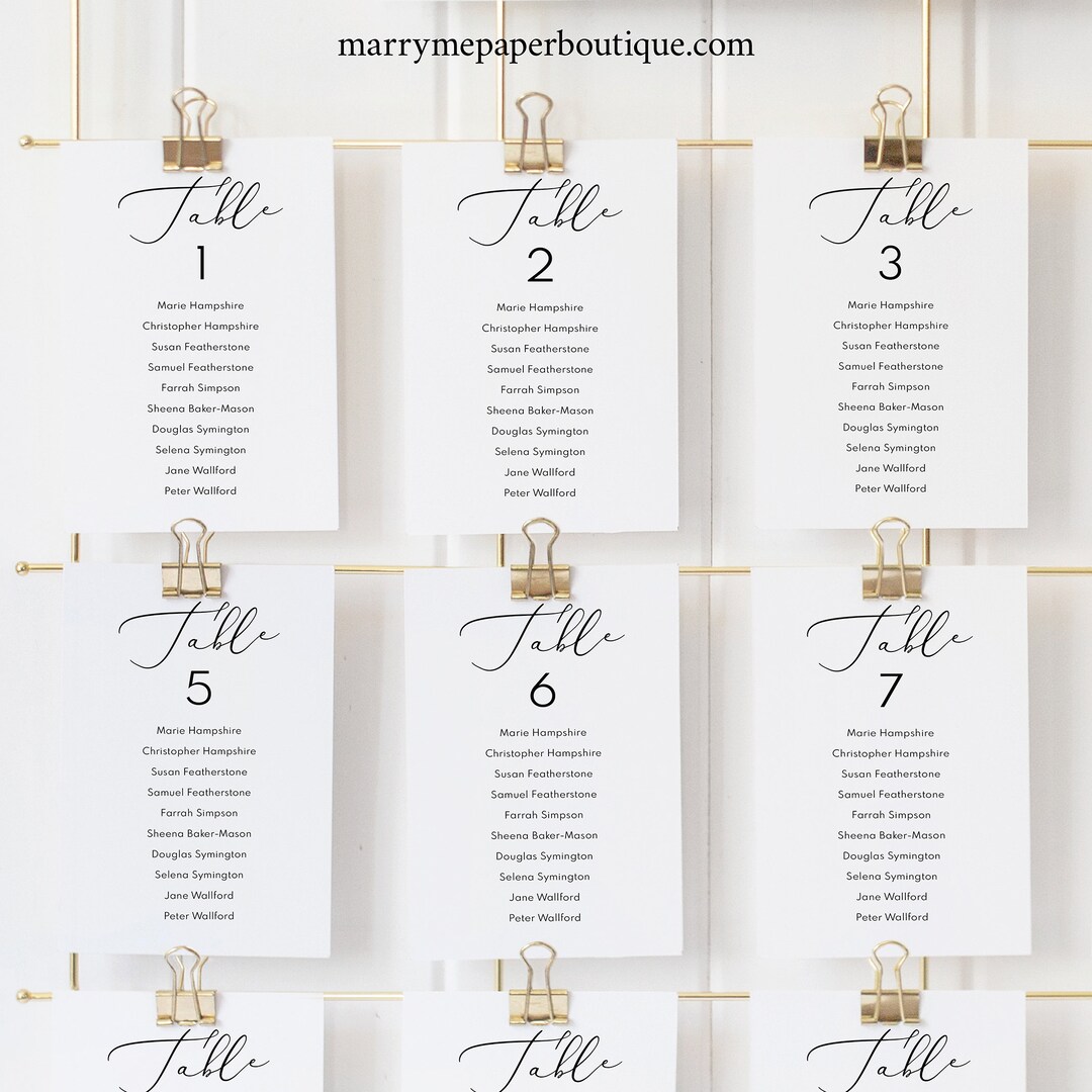 Seating Chart Cards Template, Elegant Script, Editable & Printable ...