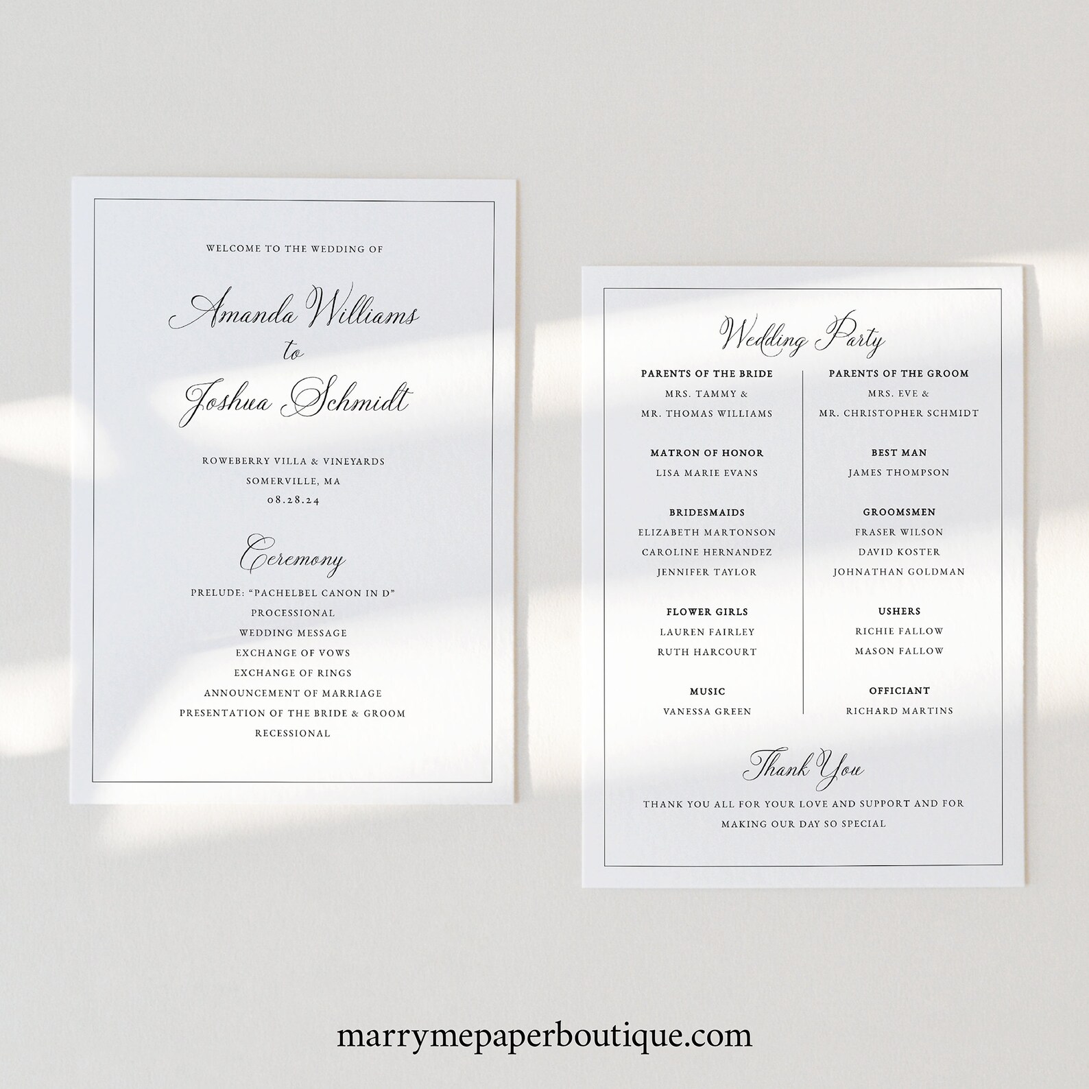 Wedding Program Template Traditional Wedding Calligraphy & | Etsy