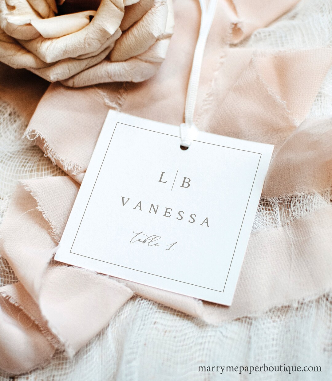 Wedding Guest Tag Template, Monogram & Border, Editable, Wedding ...