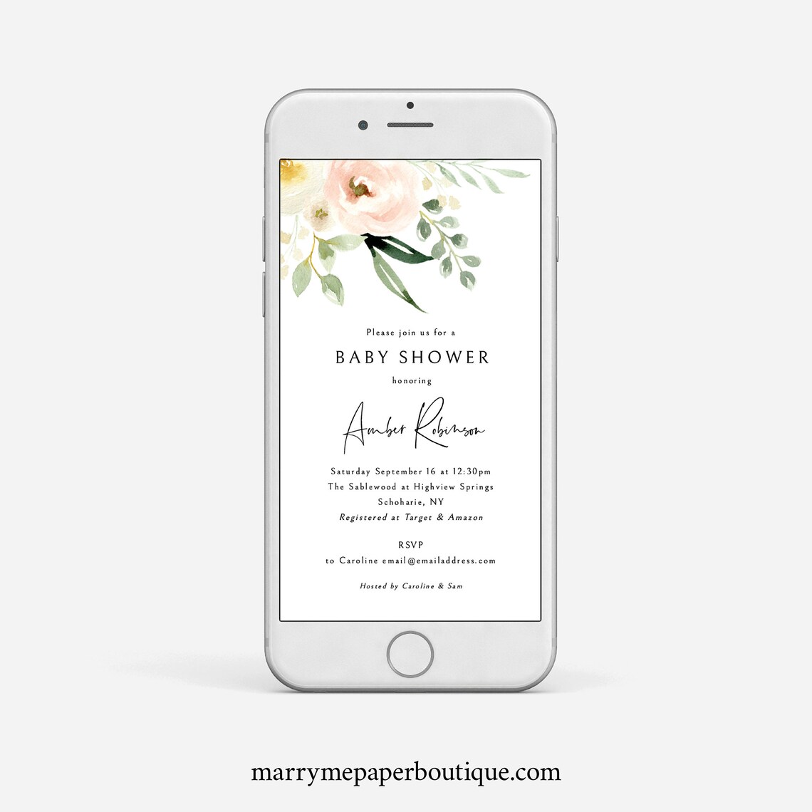 Baby Shower Text Invitation Template Pink Floral Greenery - Etsy UK