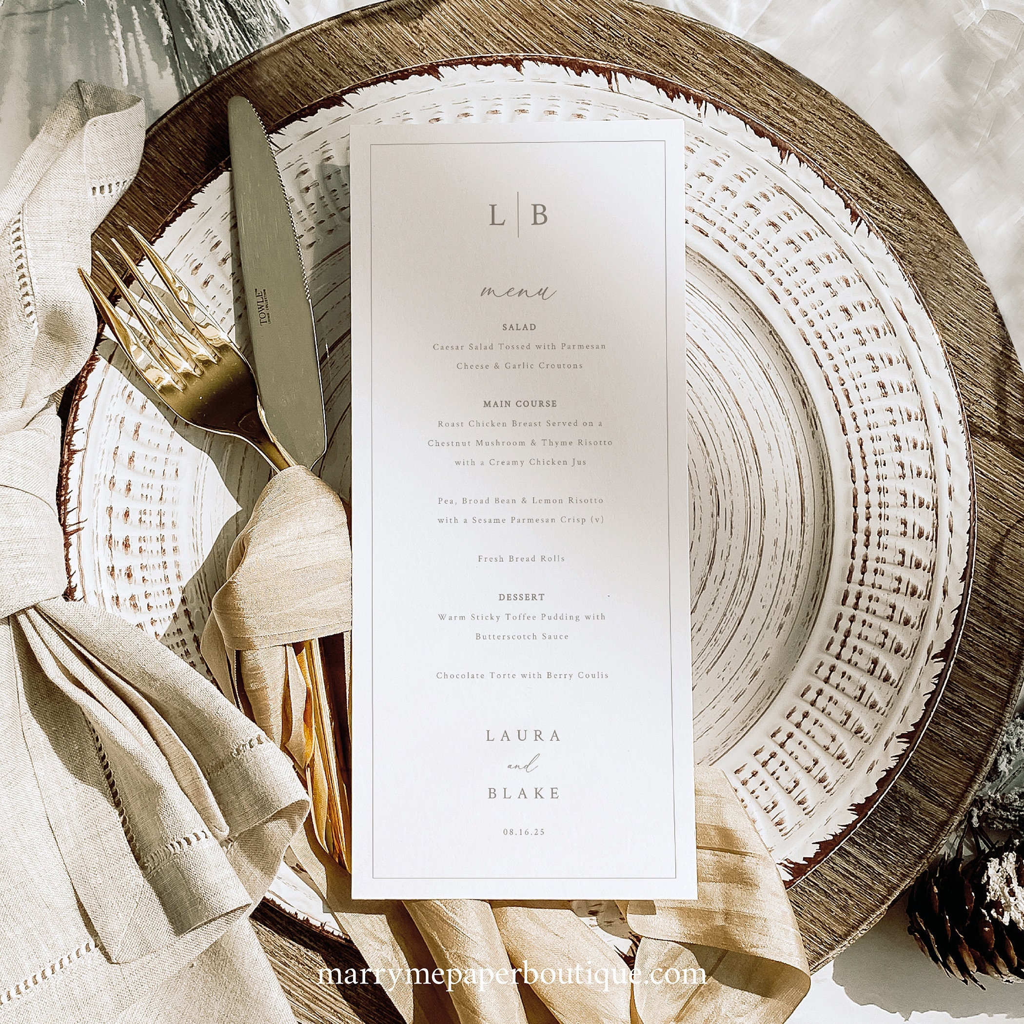 Wedding Menu Template, Wedding Monogram & Border, Editable Wedding ...