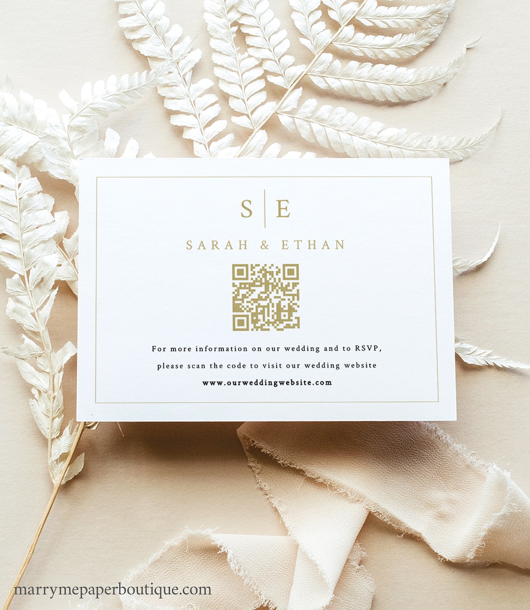 Wedding Website QR Code Card Template, Minimalist Wedding Monogram ...