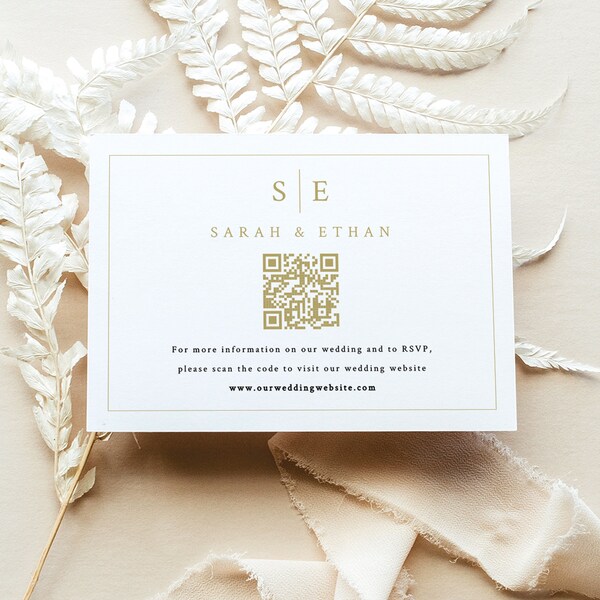 Minimalist Printable Wedding Website Card With Qr Code Template - Etsy