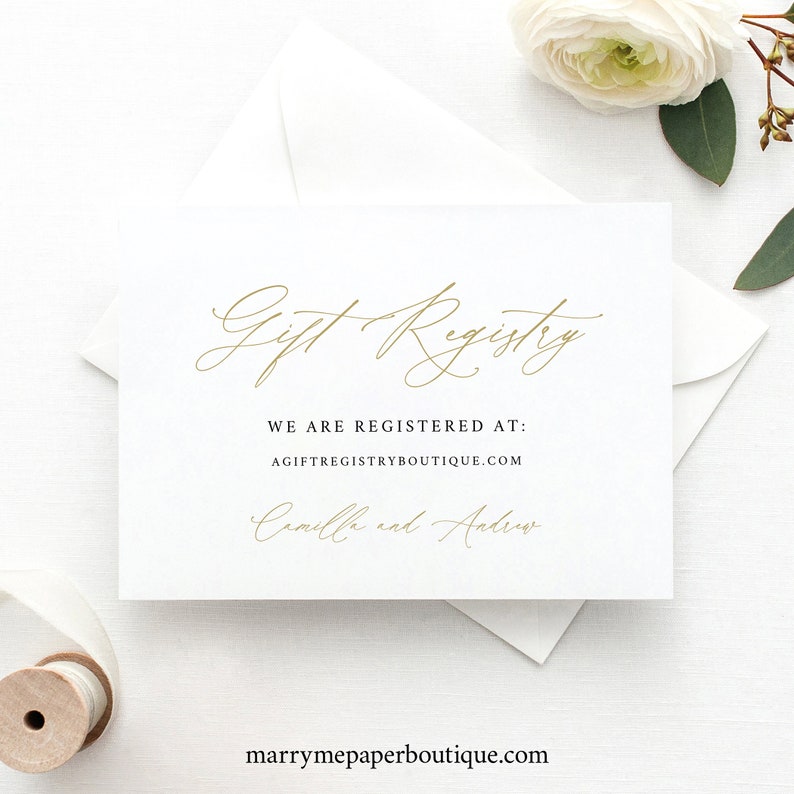 Gift Registry Card Template Stylish Gold Script Demo - Etsy