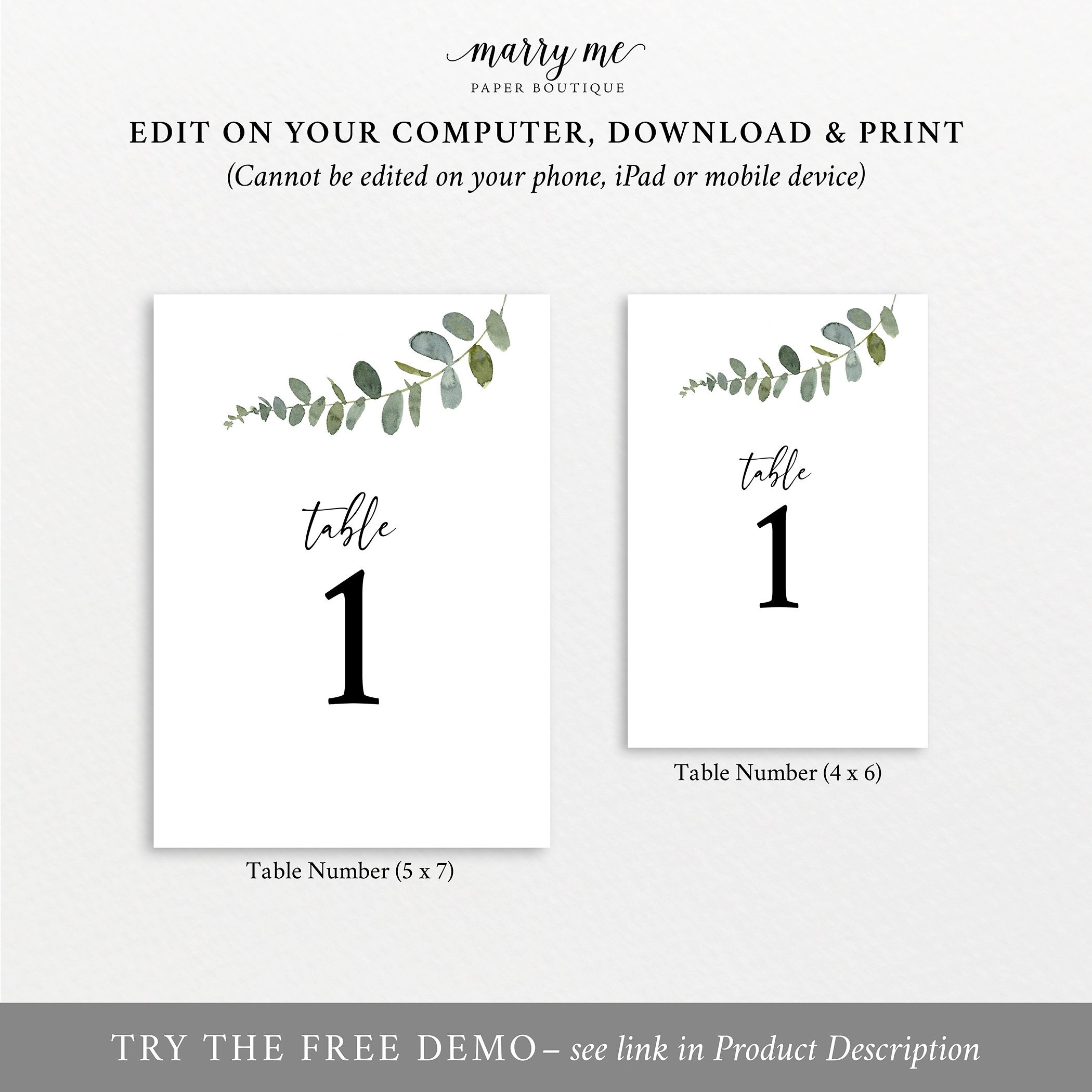 Table Number Template Eucalyptus Greenery Table Number Sign - Etsy UK