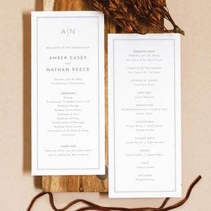 Wedding Program Template, Classic Monogram & Border, 4x9 Wedding ...