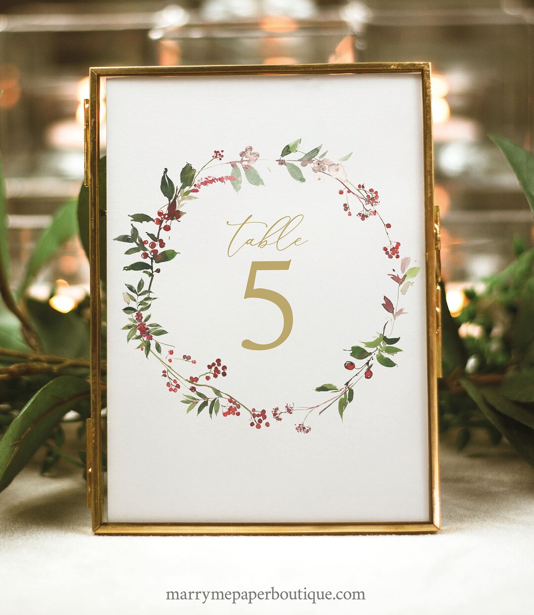 Table Number Sign Template, Winter Wreath, Christmas Table Number ...