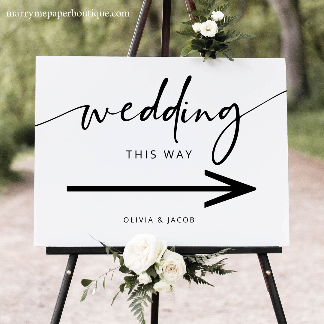 Wedding Directional Sign Template, Modern Calligraphy, Editable Wedding ...