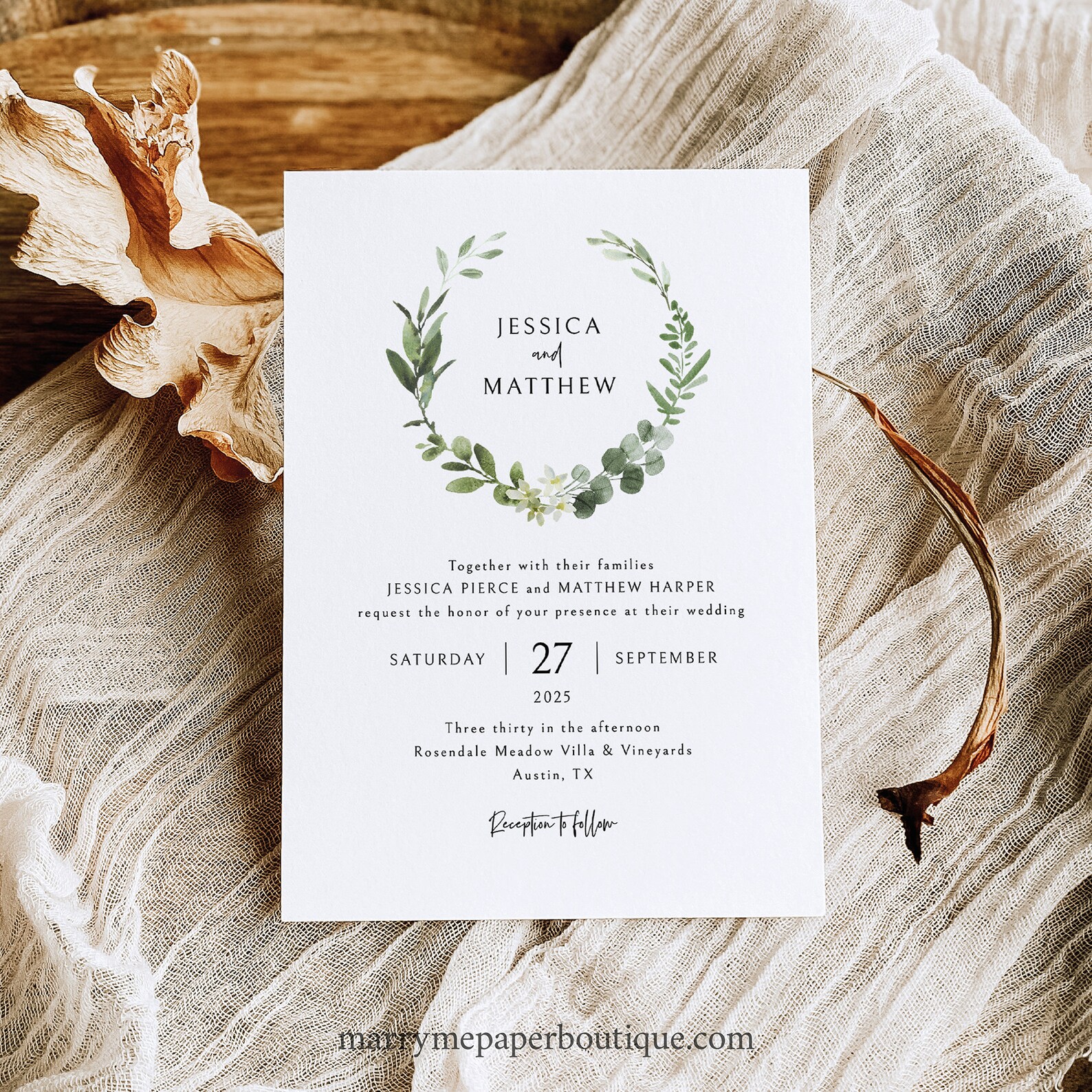 Elegant Greenery Wedding Invitation Template Set Editable & - Etsy