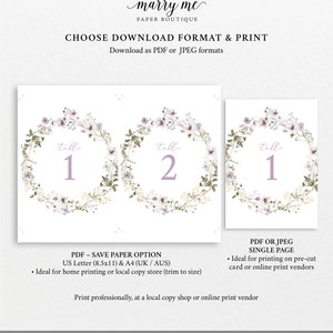 Table Number Template, Rustic Lavender Flowers, Floral Lavender Table ...