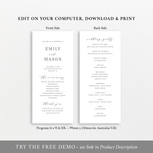 Wedding Program Template, Formal & Elegant, Try Before Purchase ...