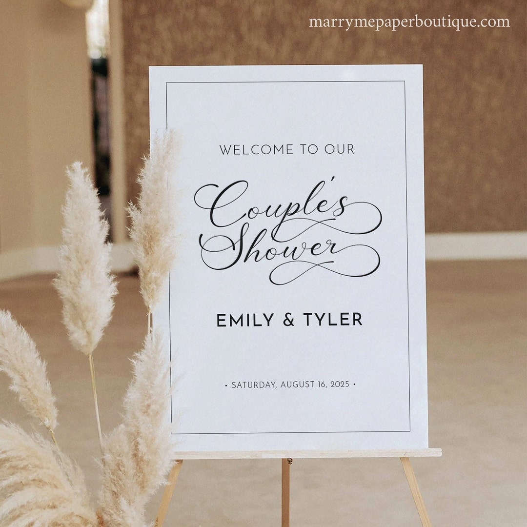 Couples Shower Welcome Sign Template, Retro Calligraphy, Editable ...