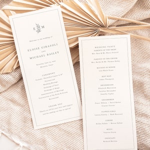 Wedding Program Template, Leaf Monogram Border, Wedding Monogram, Ceremony Program, Printable ...