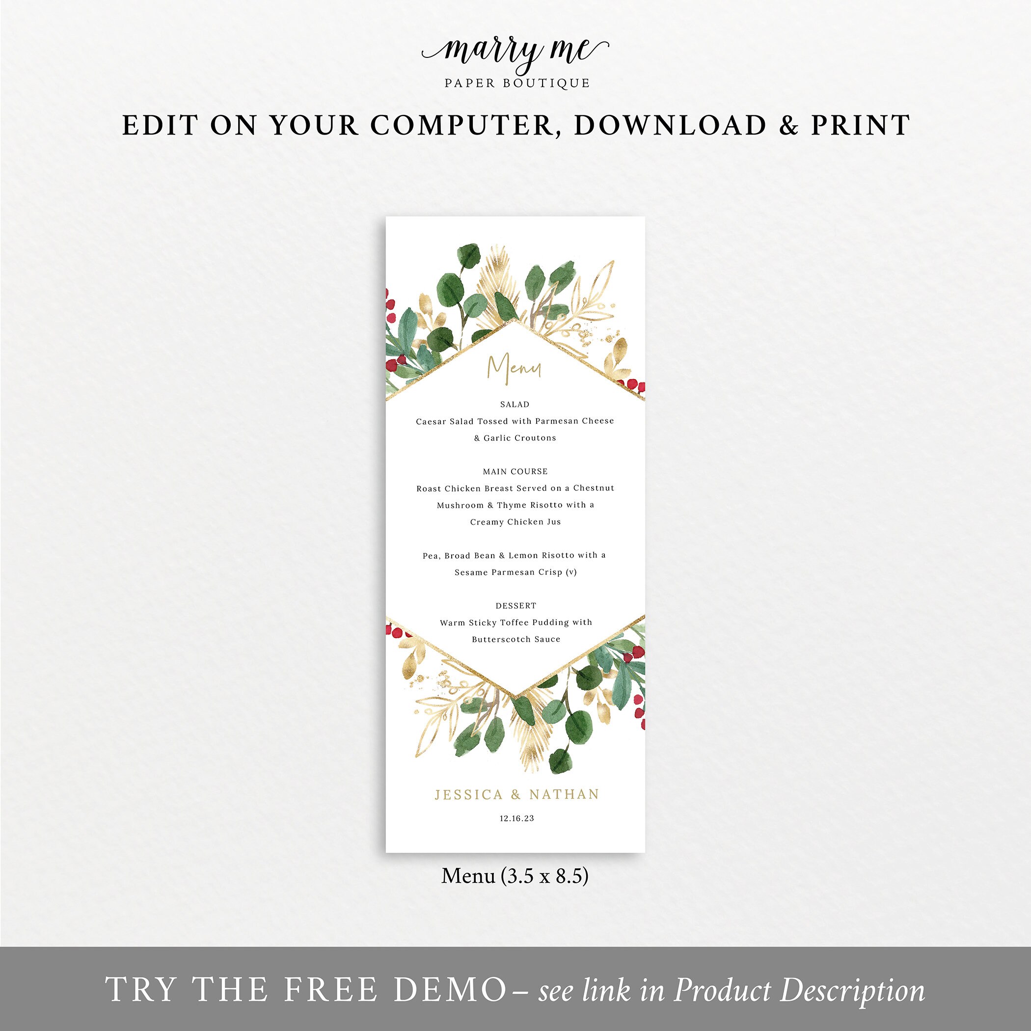 Winter Berry Menu Template Christmas Wedding Menu Printable - Etsy UK