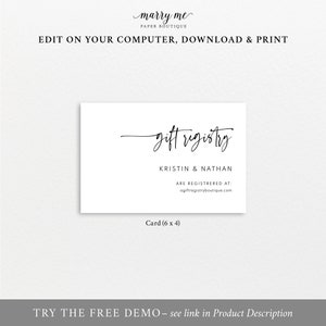 Gift Registry Card Template Modern Contemporary Simple - Etsy
