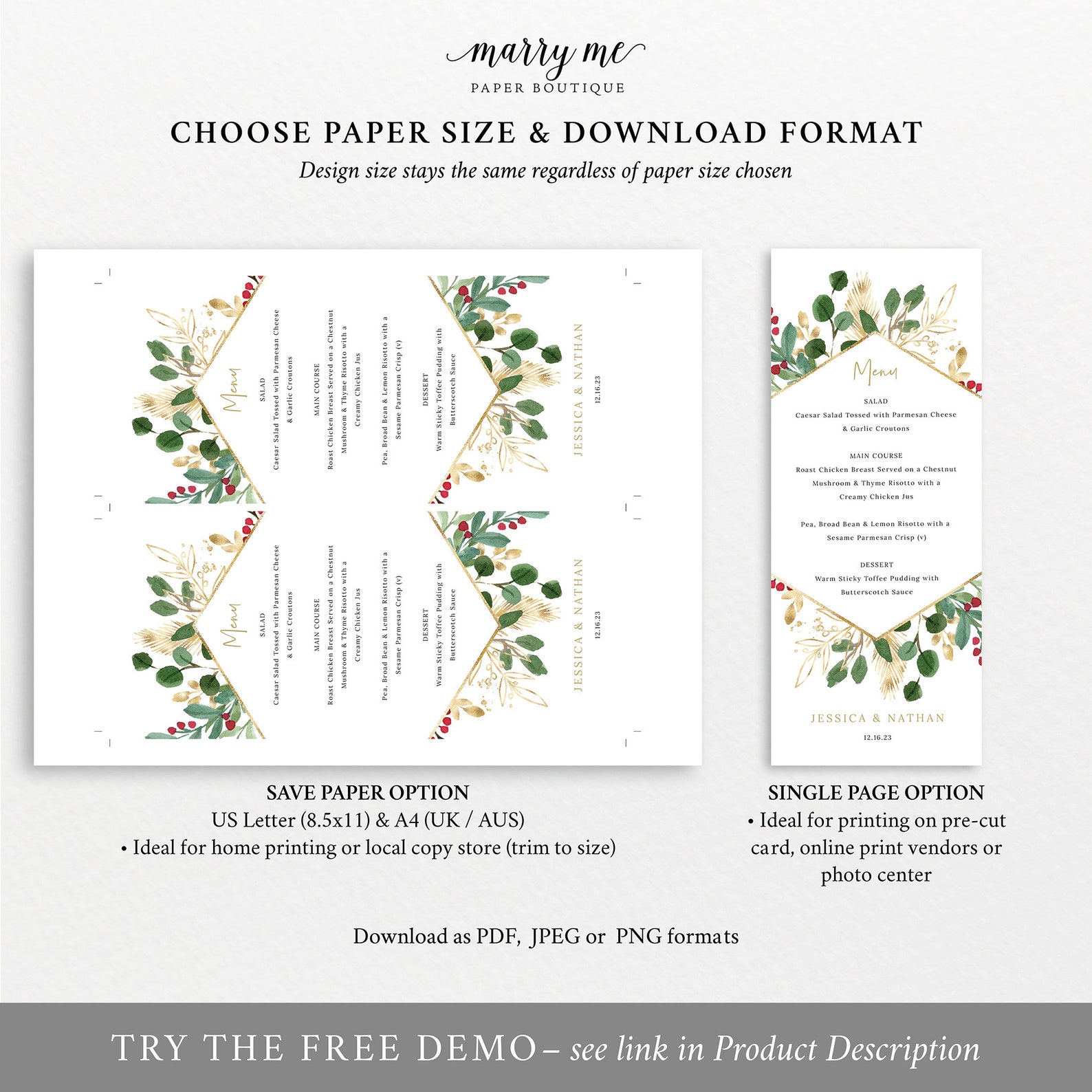 Winter Berry Menu Template Christmas Wedding Menu Printable - Etsy UK