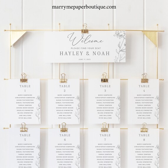 Seating Cards Template With Header Card Elegant Botanical | Etsy