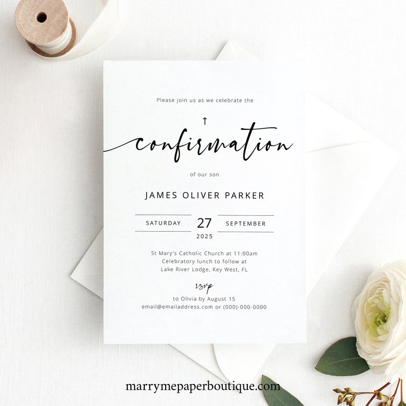 Confirmation Invitation Template Modern Calligraphy - Etsy