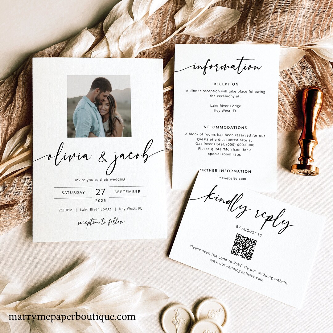 Modern Wedding Invitation Set Templates, Photo Wedding Invitation ...