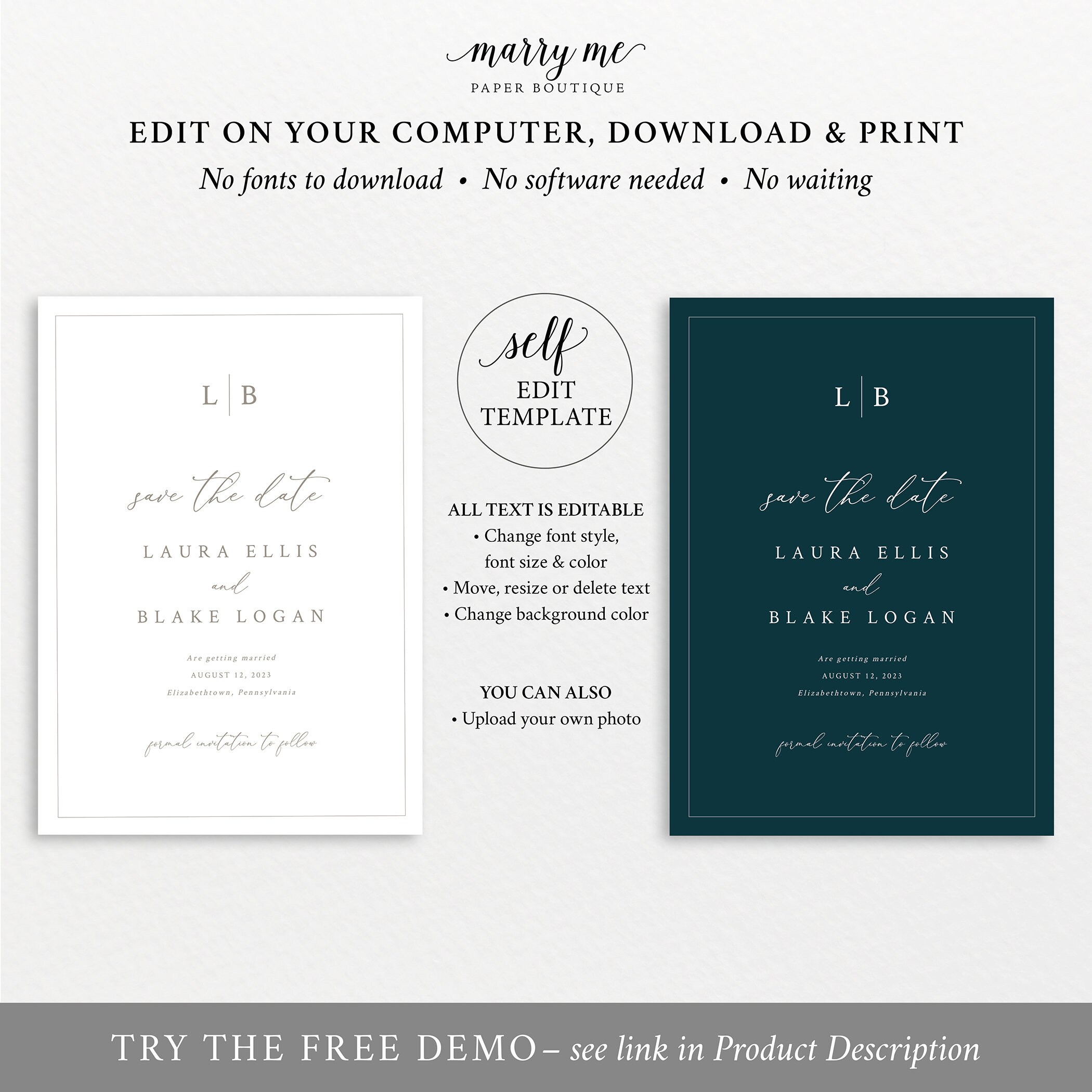 Save The Date Template Monogram And Border Elegant Save Our Etsy Uk