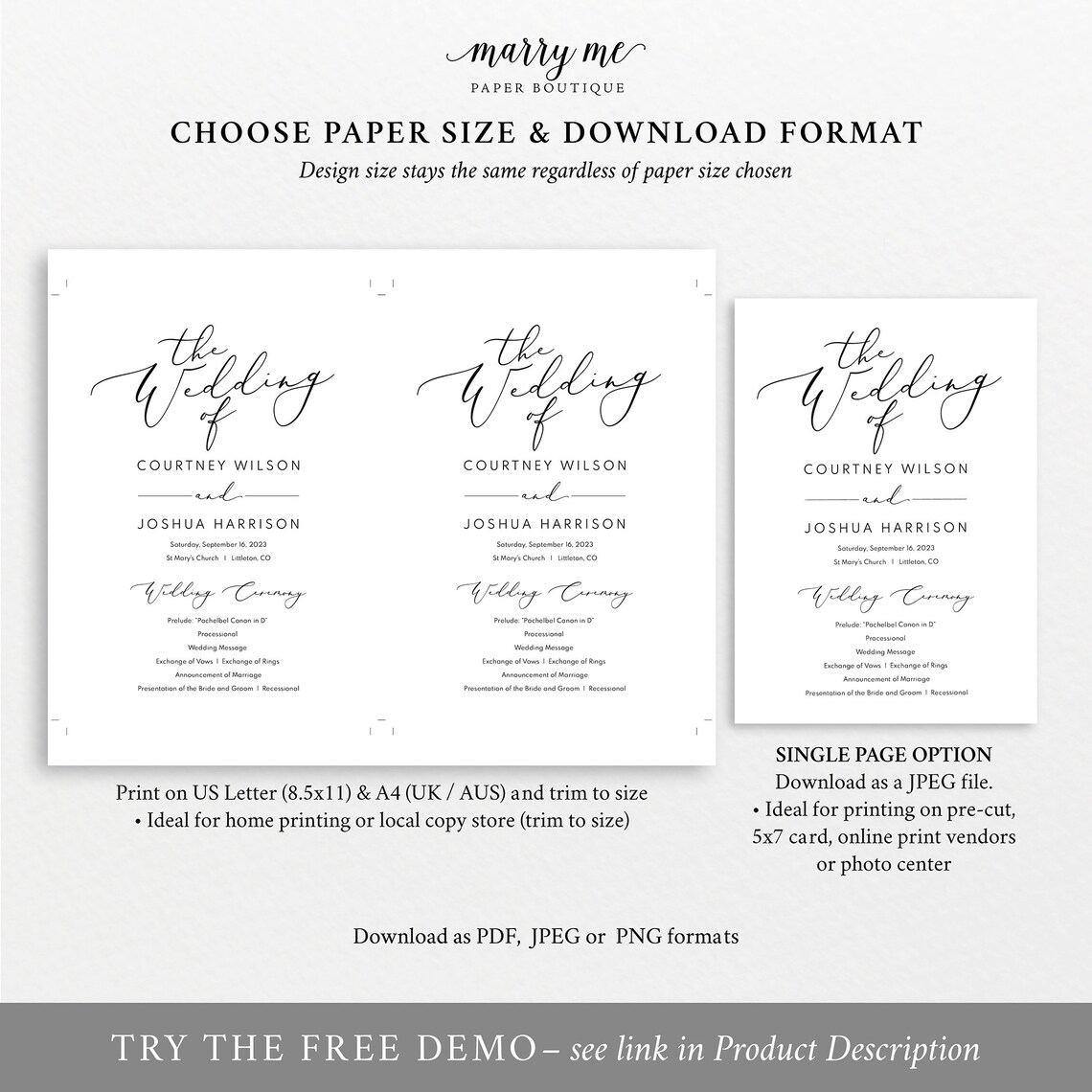 Wedding Program Template Elegant Script Wedding Ceremony | Etsy