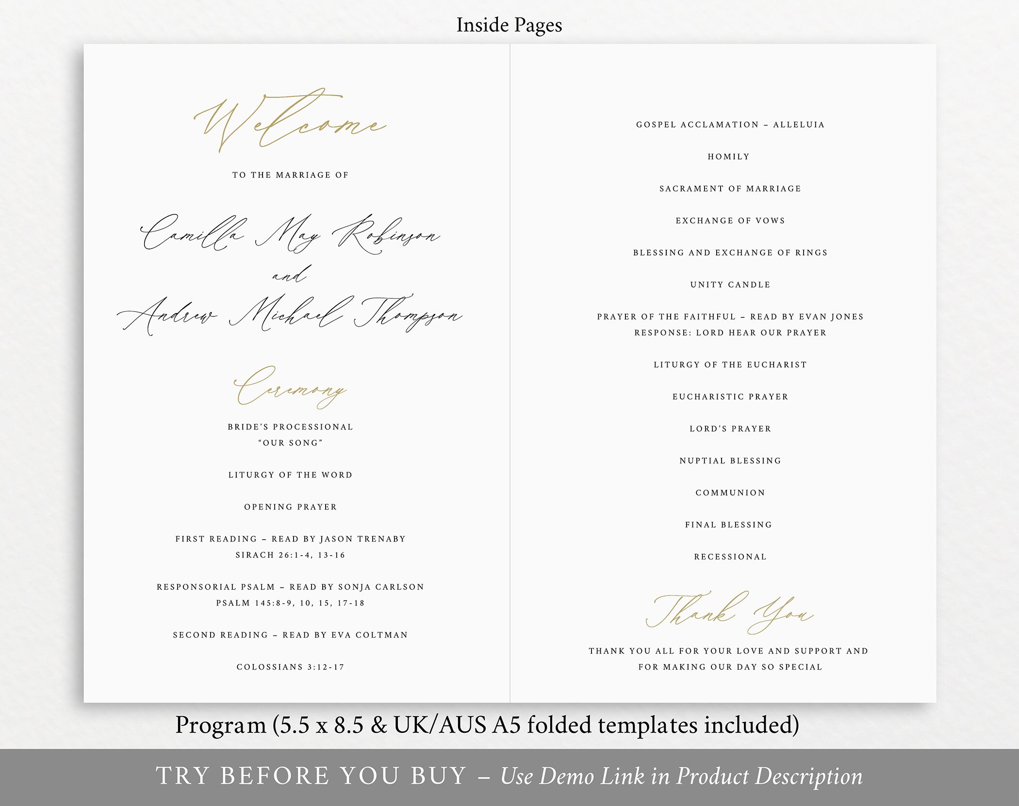 Wedding Program Template Free Demo Available Printable | Etsy