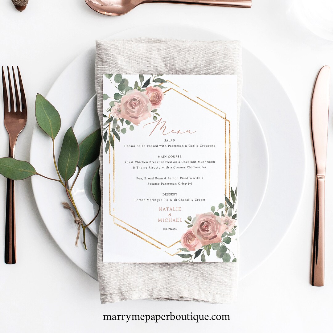 Wedding Menu Template Dusky Pink Floral Boho Wedding 5x7 - Etsy
