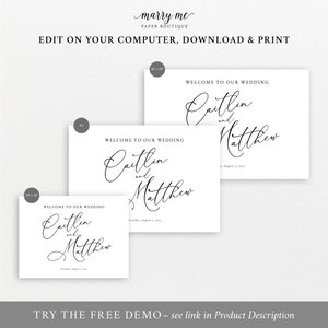 Calligraphy Wedding Welcome Sign Template, Printable, Elegant Wedding ...