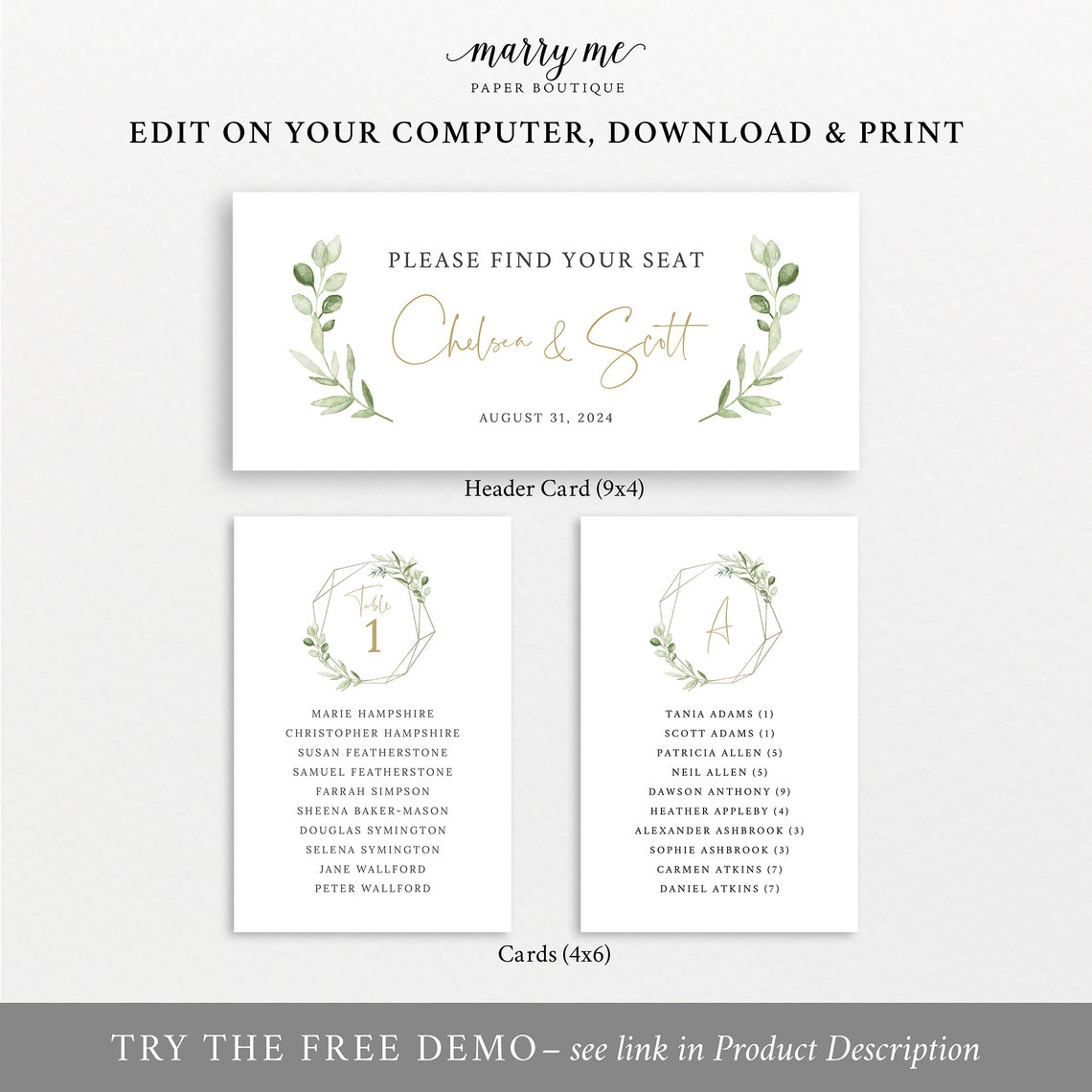 Wedding Seating Chart Cards Template Editable Printable - Etsy