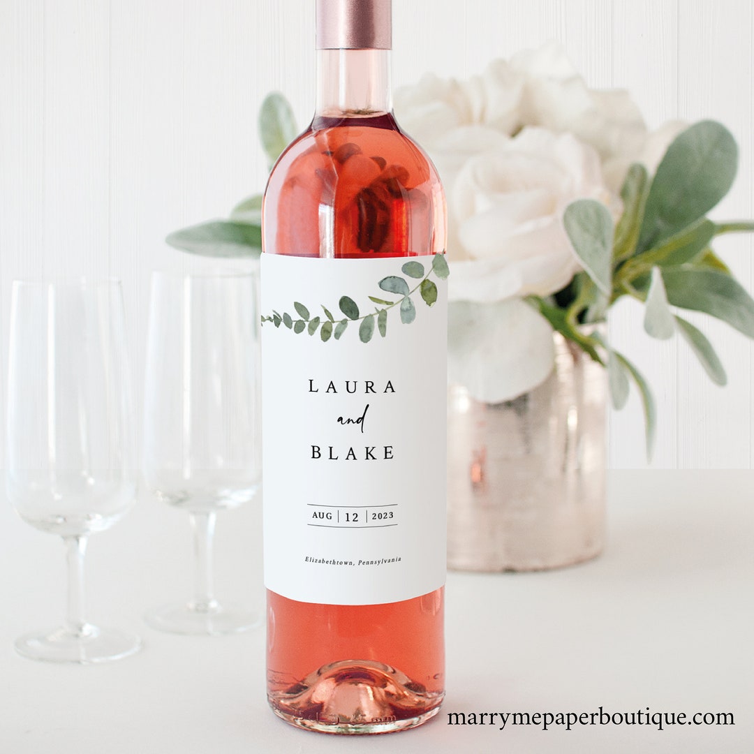 Eucalyptus Wine Label Template, Greenery Wedding, Printable Wine Label ...