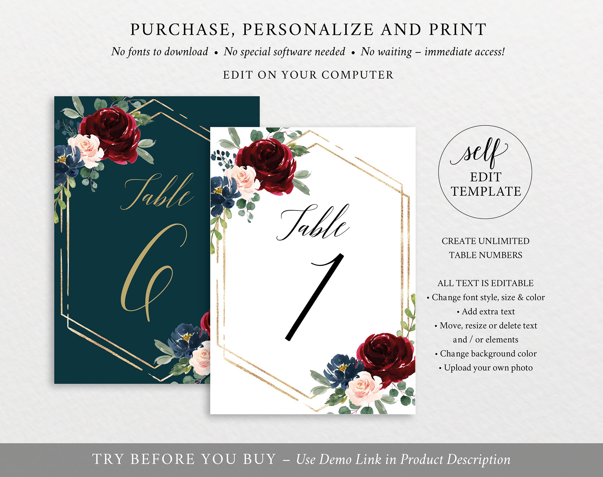 Table Number Sign Template Demo Available Templett | Etsy