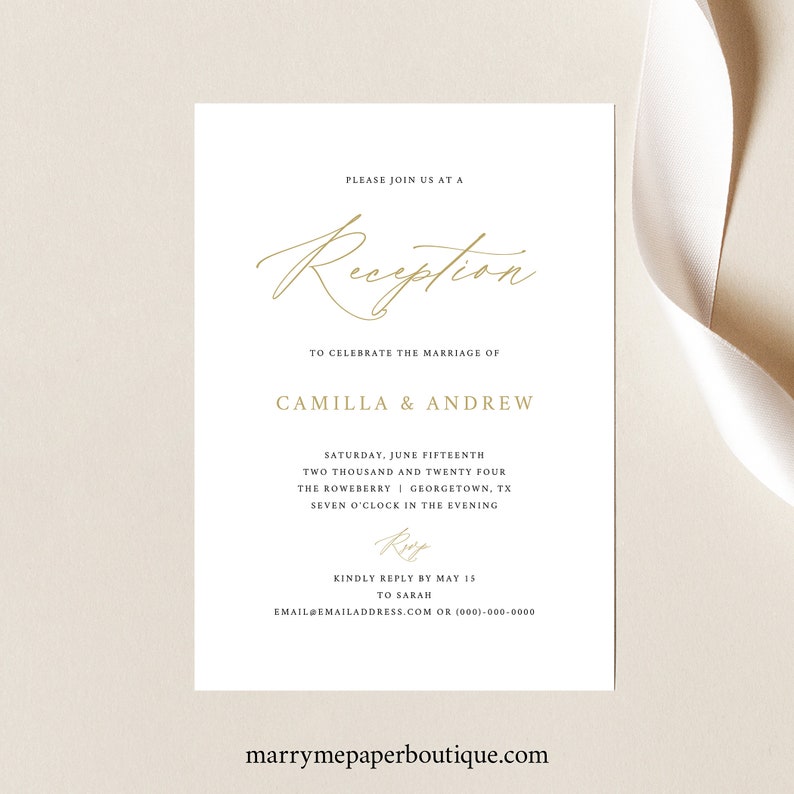 Reception Invitation Template Gold Stylish Script 5x7 Gold - Etsy