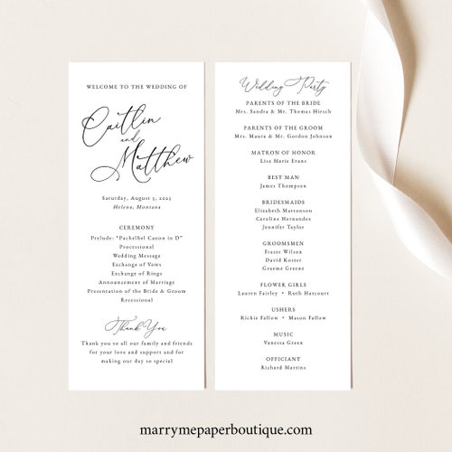 Calligraphy Wedding Program Template Elegant Wedding Program - Etsy